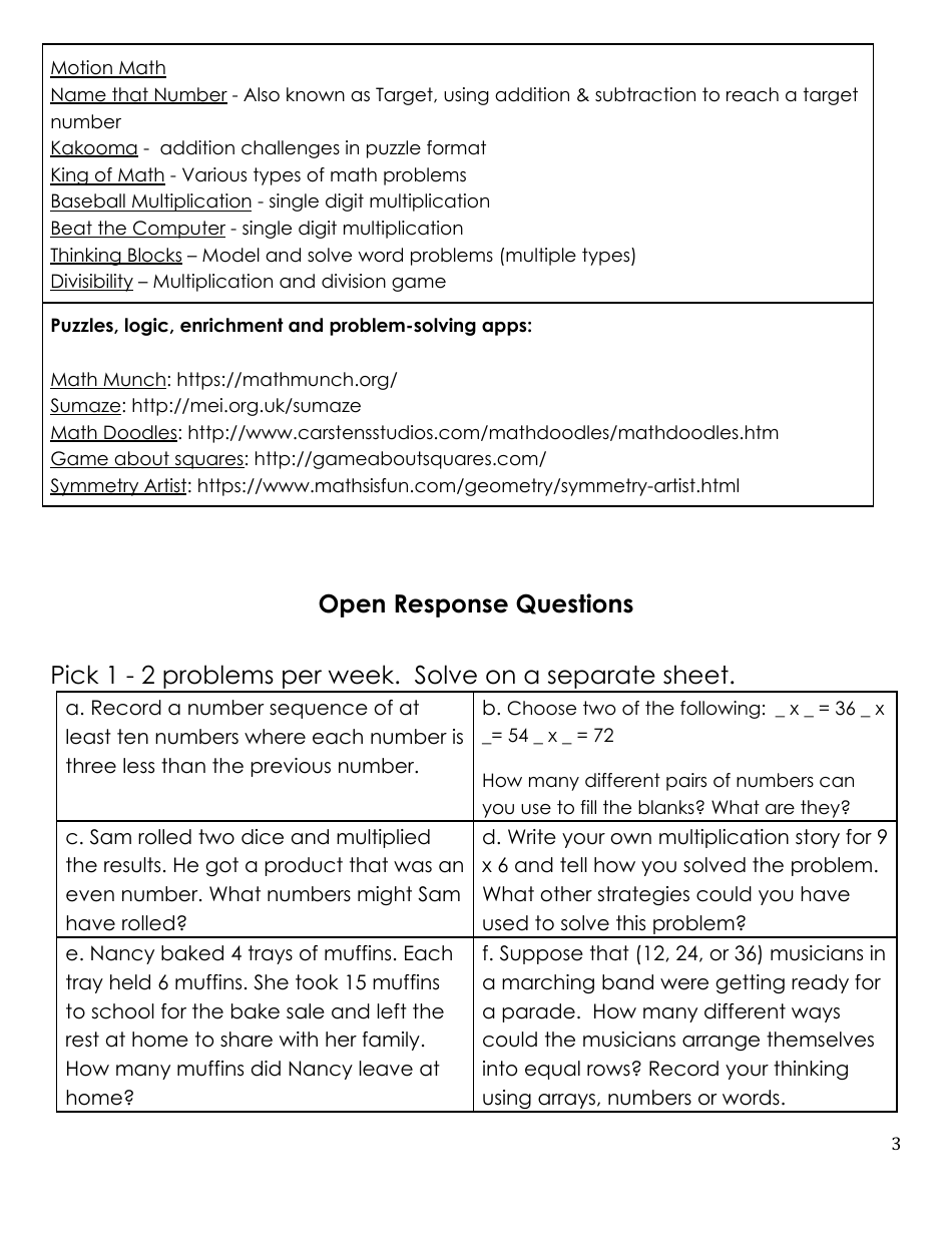 4th Grade Summer Math Work Download Printable PDF | Templateroller