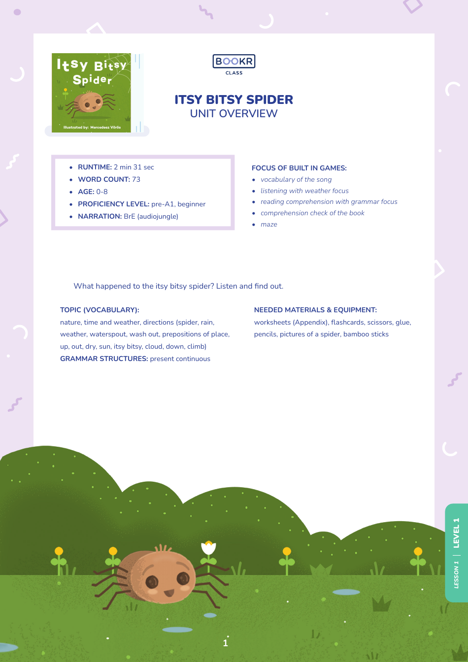 Nature, Time and Weather, Directions Lessons - Itsy Bitsy Spider Download Printable PDF ...