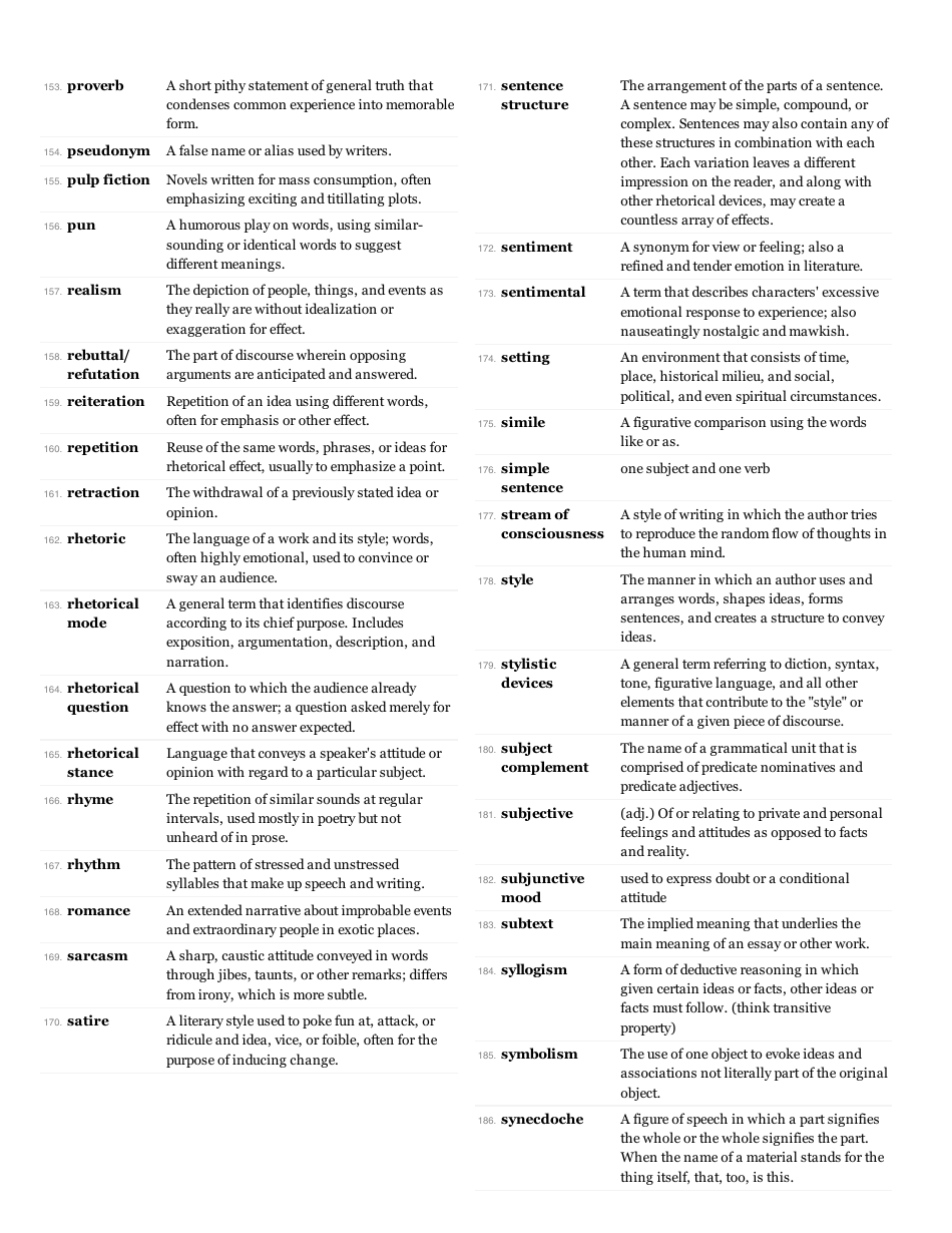 Ap English Language and Composition, Barron's Glossary Terms List ...