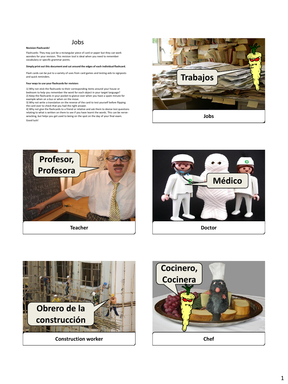 Spanish Flashcards - Jobs Download Printable PDF | Templateroller