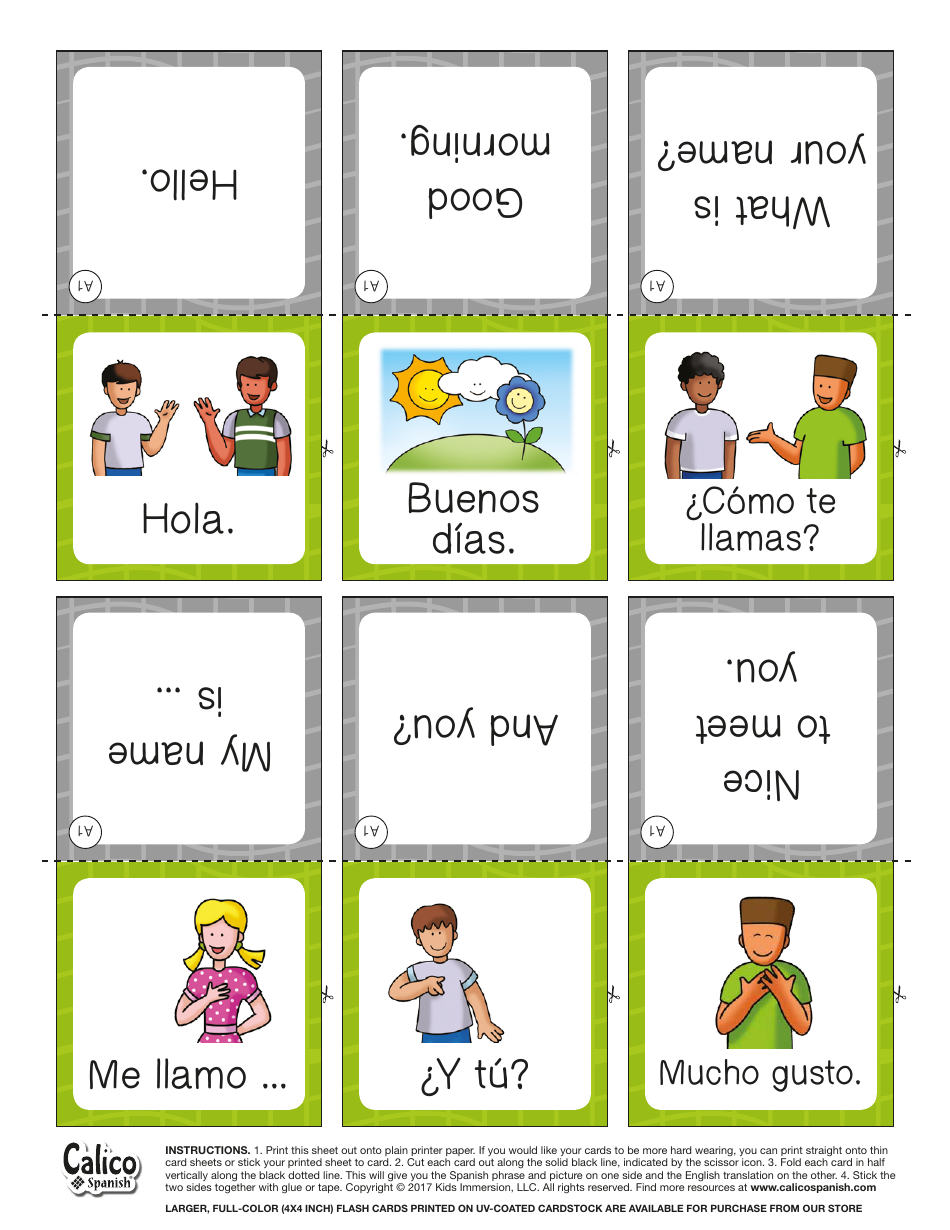 Spanish Flashcards With Pictures Download Printable PDF | Templateroller