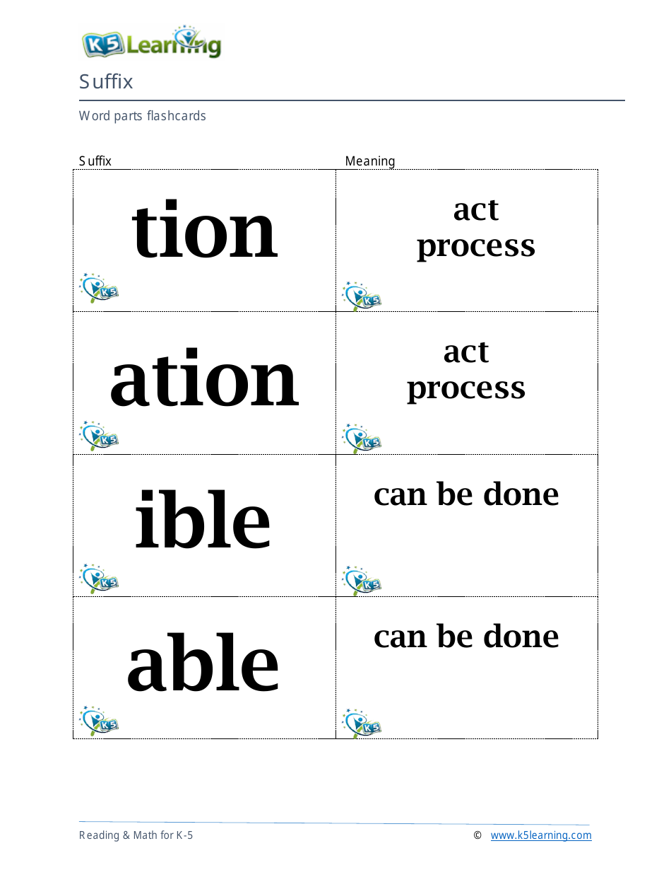 Word Parts Flashcards - Suffix Download Printable PDF | Templateroller