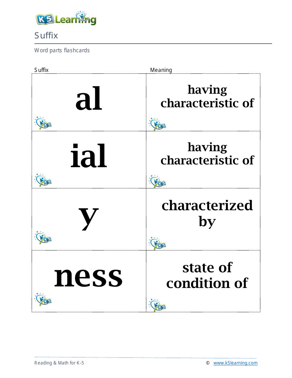 Word Parts Flashcards - Suffix Download Printable PDF | Templateroller