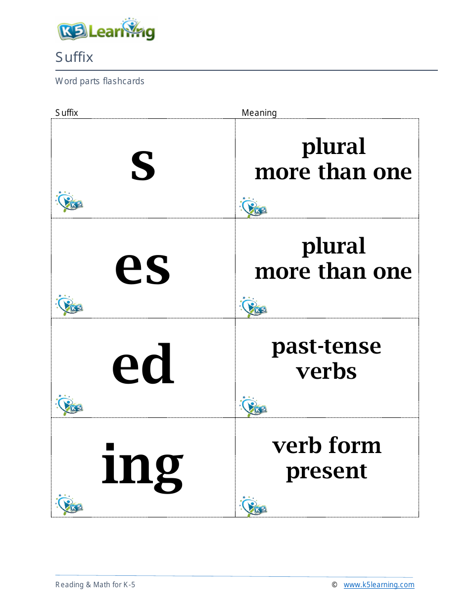 Word Parts Flashcards - Suffix Download Printable PDF | Templateroller