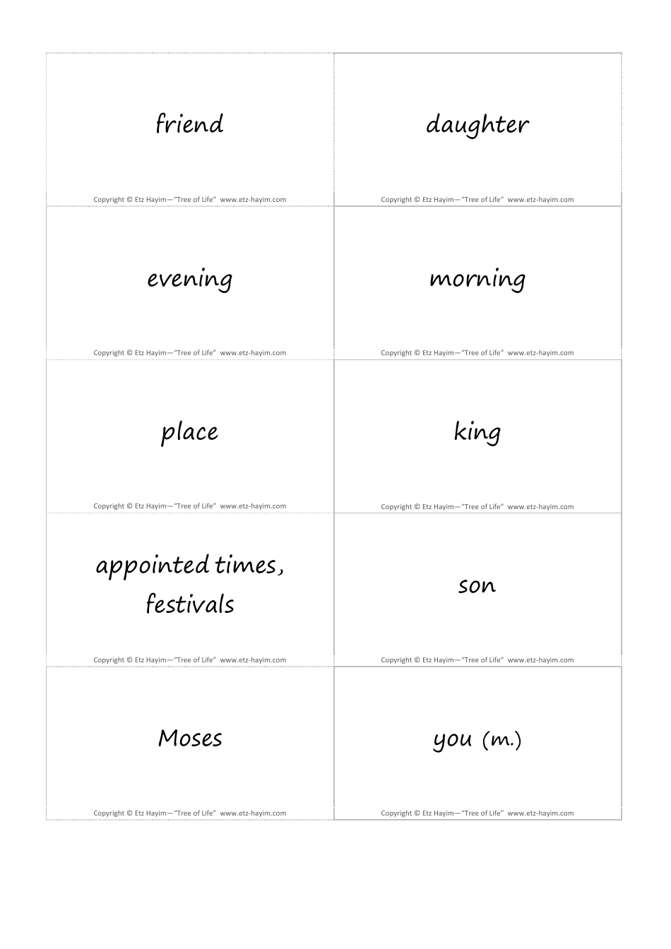 Hebrew Vocabulary Flashcards Download Printable PDF | Templateroller