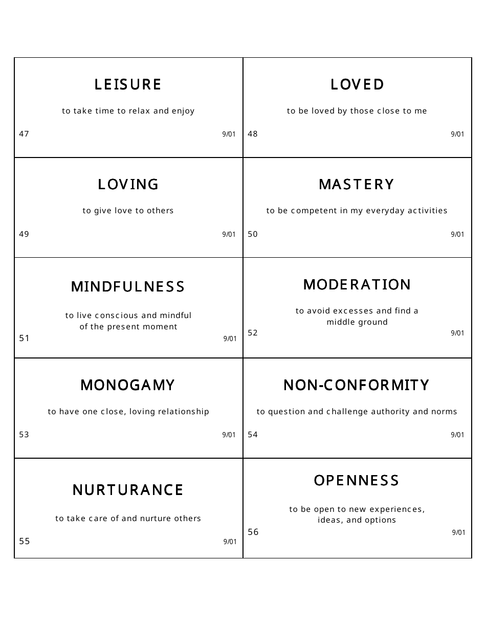 Personal Values Card Templates Download Printable PDF | Templateroller