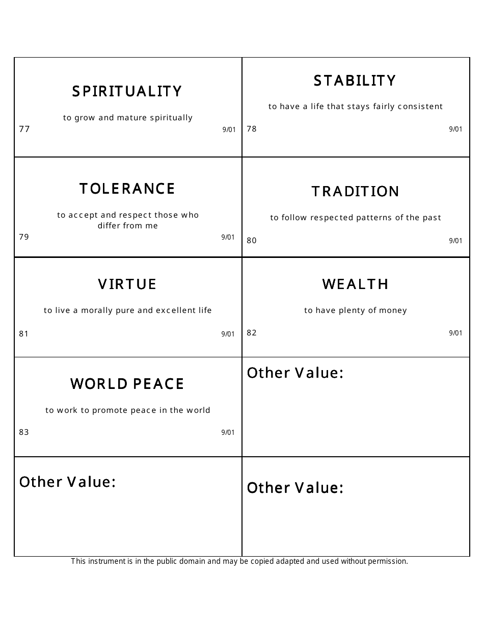 Personal Values Card Templates Download Printable PDF | Templateroller