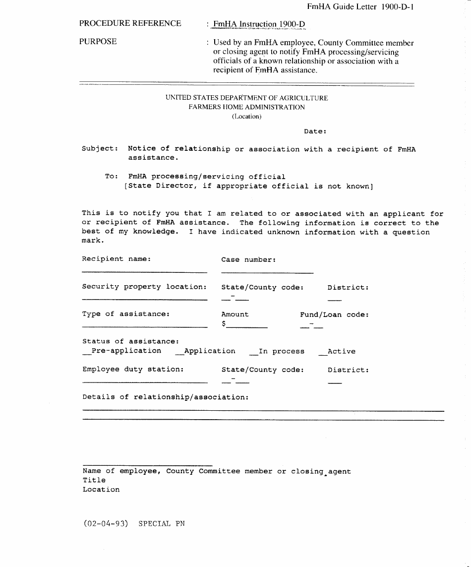 FmHA Form 1900-D-1 - Fill Out, Sign Online and Download Printable PDF ...