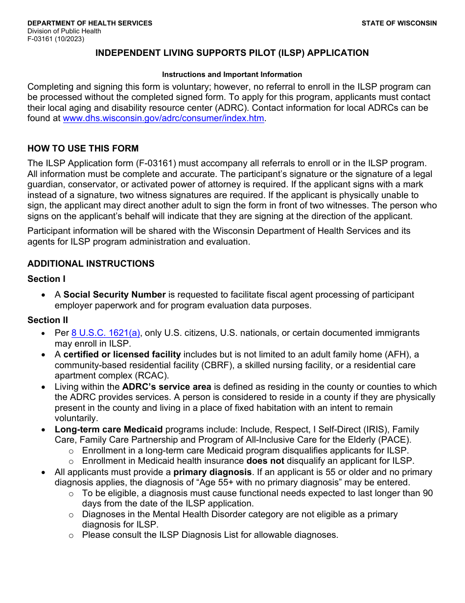 Form F-03161 Download Fillable PDF or Fill Online Independent Living ...