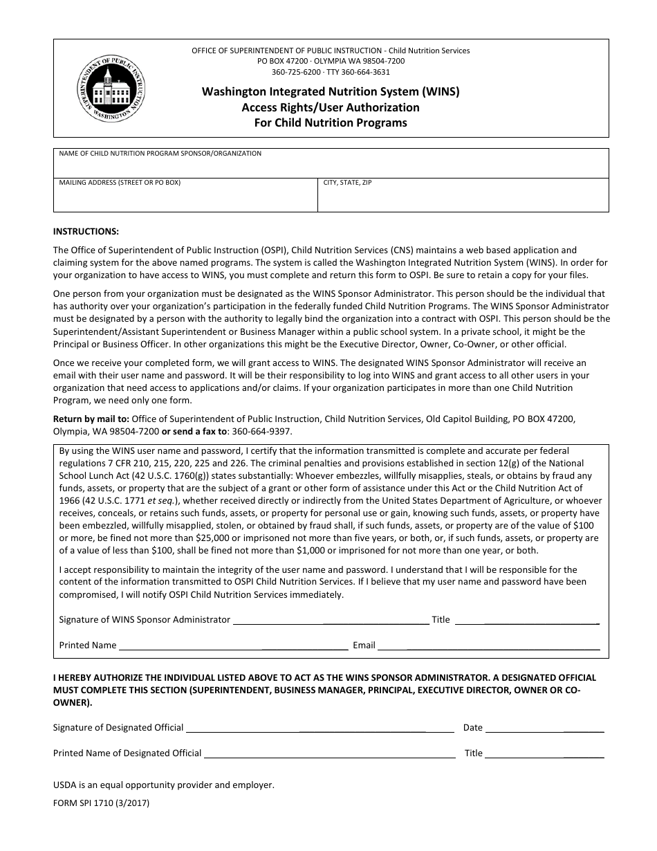 Form SPI1710 - Fill Out, Sign Online and Download Printable PDF ...