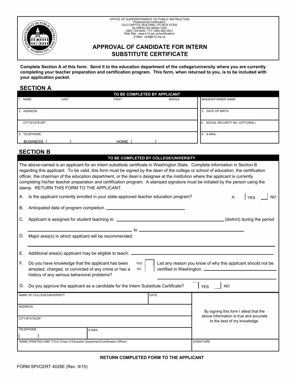 Form SPI/CERT4028E - Fill Out, Sign Online and Download Fillable PDF ...