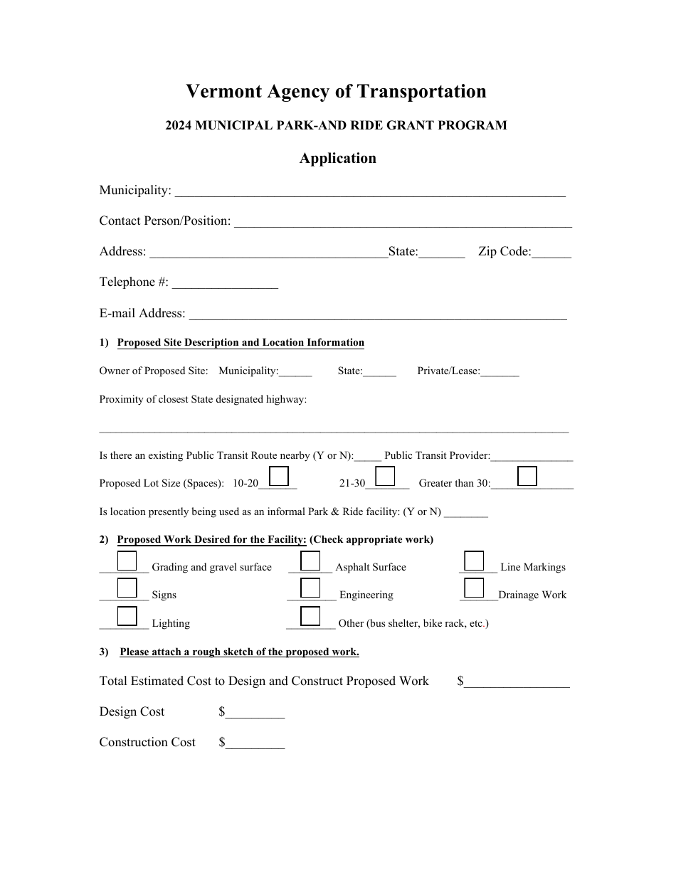 2024 Vermont Municipal Park-And Ride Grant Program Application Download ...