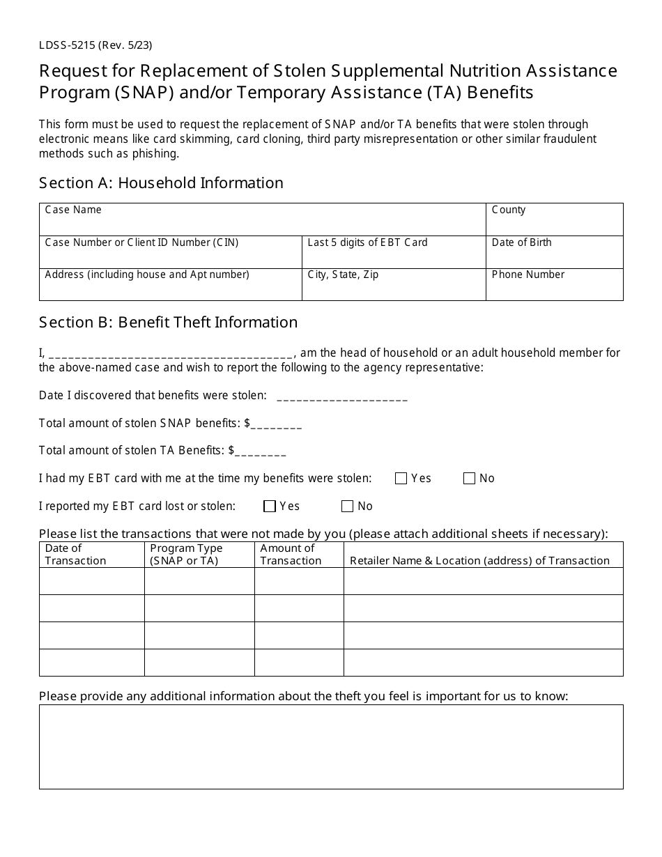 Form LDSS-5215 - Fill Out, Sign Online and Download Printable PDF, New ...