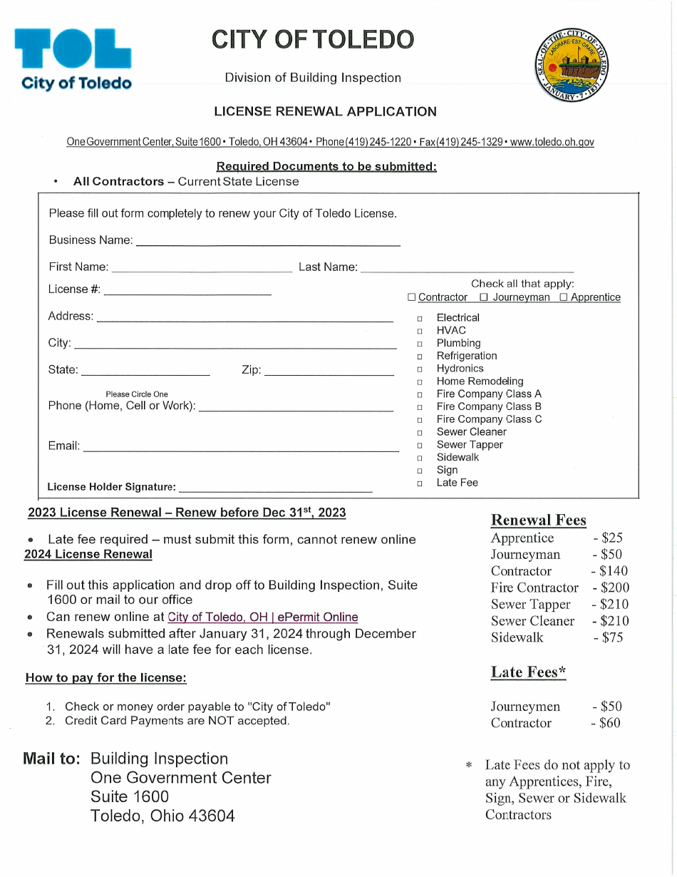 2024 City of Toledo, Ohio License Renewal Application Download ...