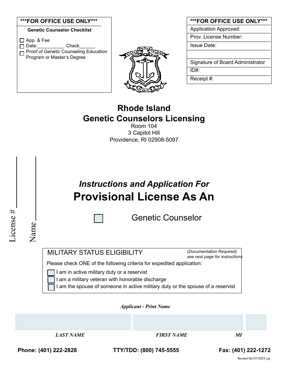 Rhode Island Application for a License as a Provisional Genetic Counselor - Fill Out, Sign ...