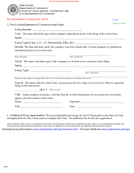 Utah Articles/Statement of Conversion Download Fillable PDF ...