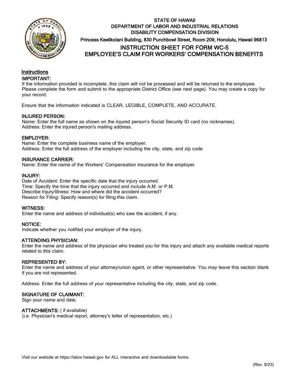 Form WC-5 Download Fillable PDF or Fill Online Employee's Claim for ...