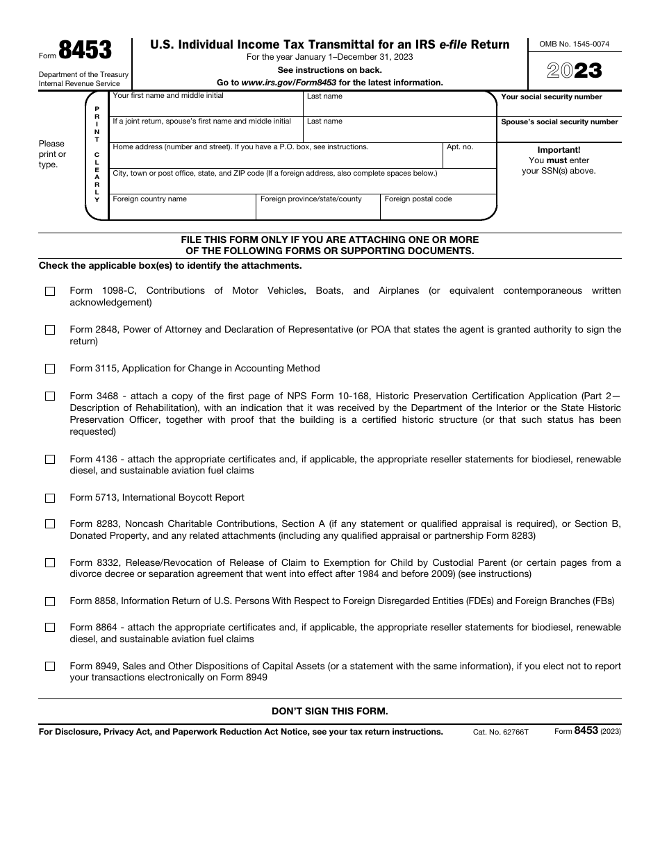 IRS Form 8453 Download Fillable PDF or Fill Online U.S. Individual ...