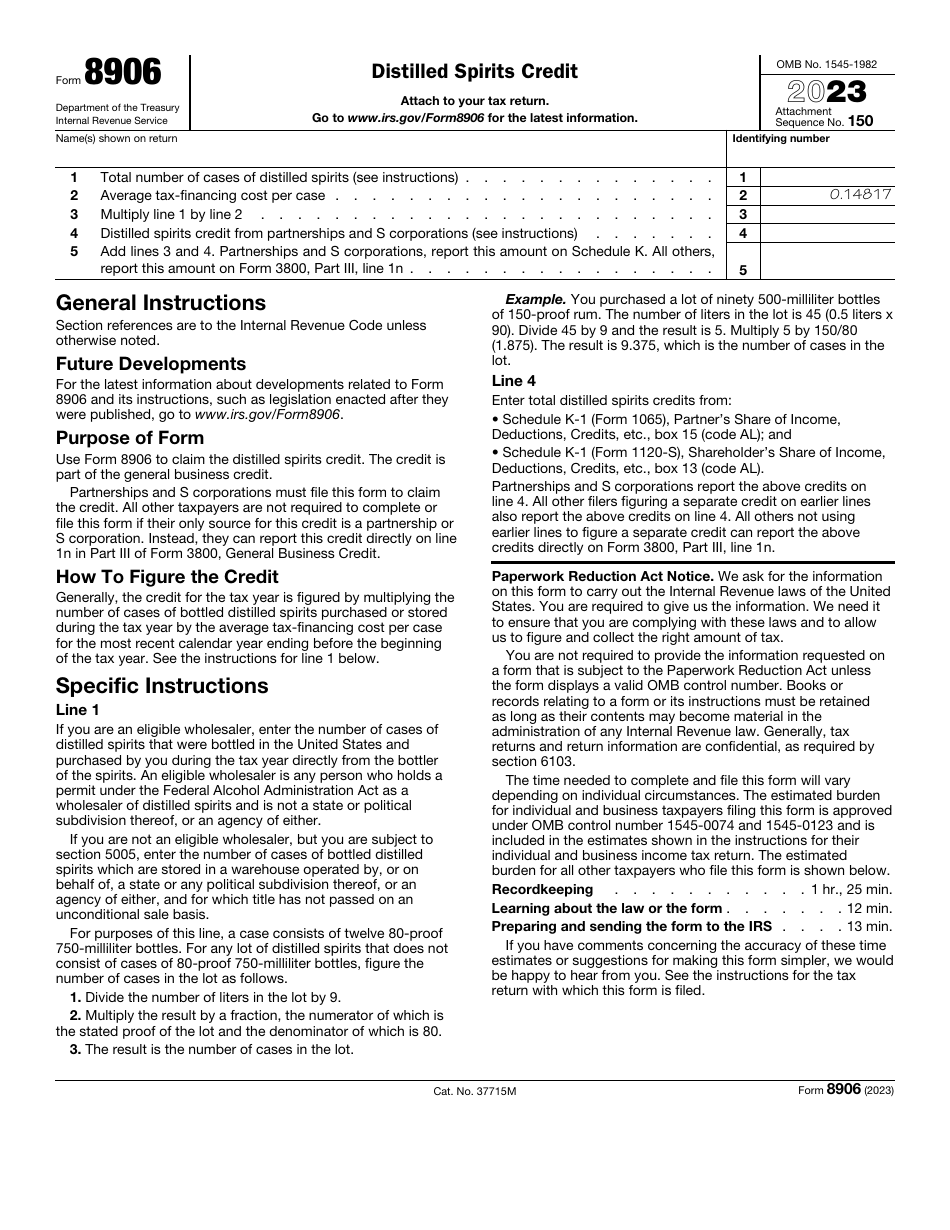 IRS Form 8906 Download Fillable PDF or Fill Online Distilled Spirits ...
