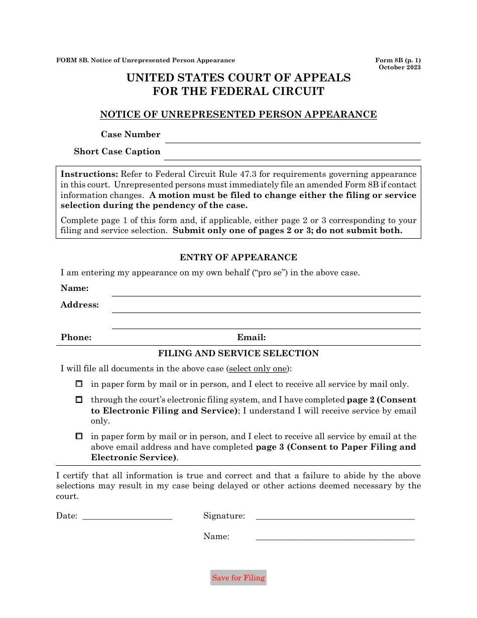 Form 8B Download Fillable PDF or Fill Online Notice of Unrepresented ...
