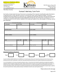 Kansas Kansas Veterinary Care Form Download Printable PDF | Templateroller