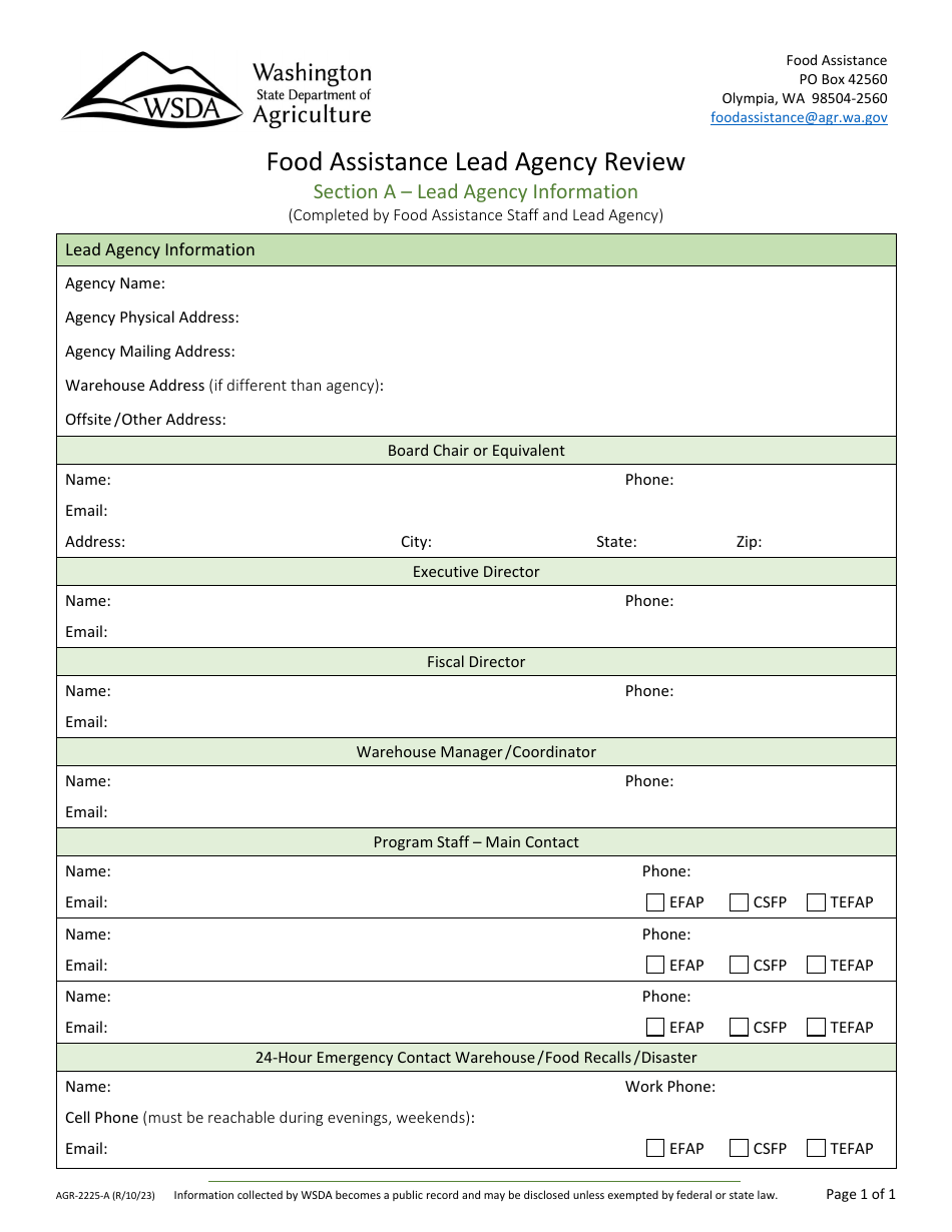 Form AGR-2225 - Fill Out, Sign Online and Download Fillable PDF ...
