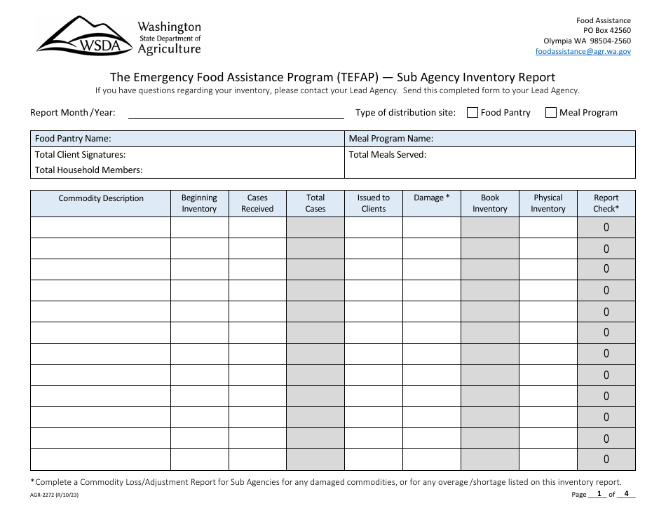 Form AGR-2272 - Fill Out, Sign Online and Download Fillable PDF ...