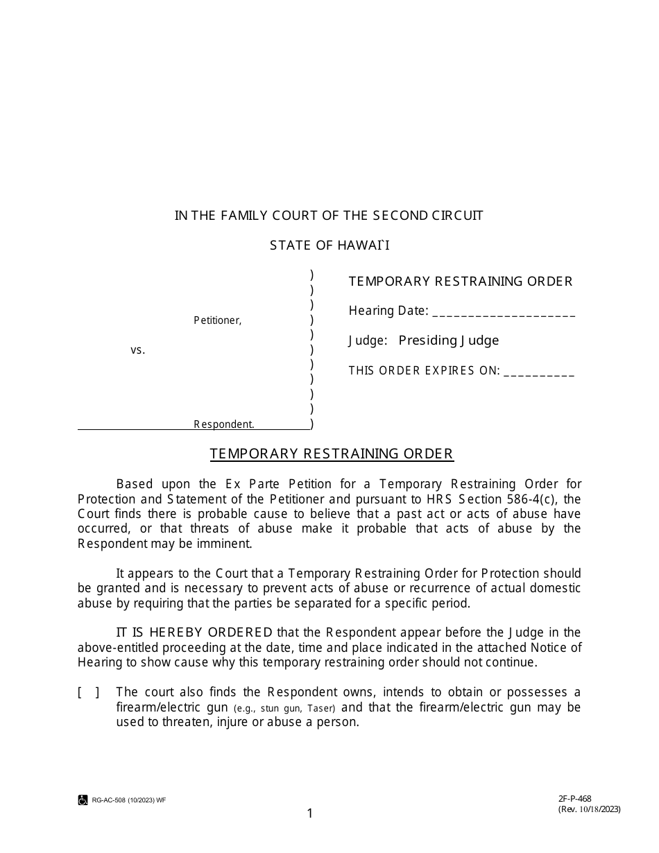Form 2F-P-468 - Fill Out, Sign Online and Download Fillable PDF, Hawaii ...