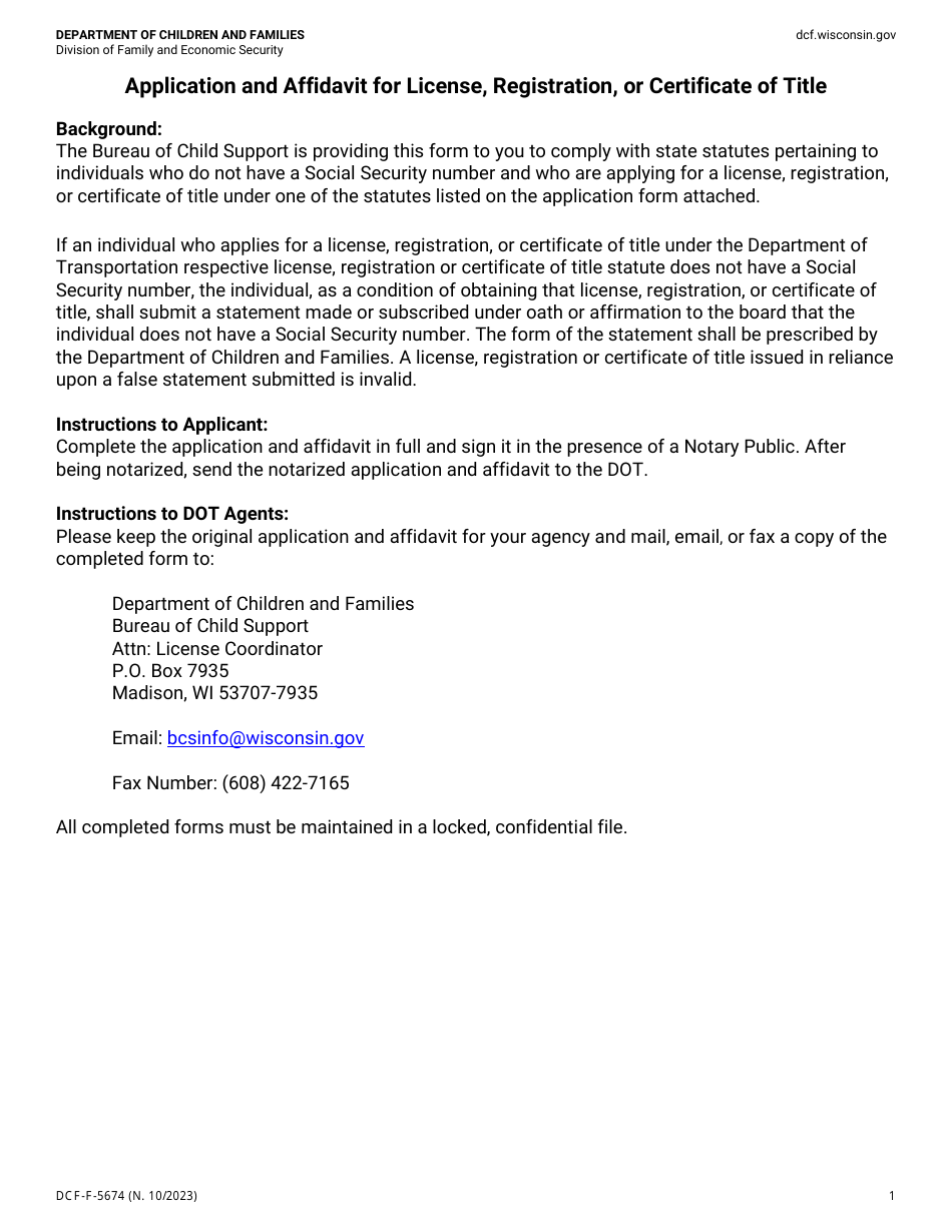 Form DCF-F-5674 - Fill Out, Sign Online and Download Printable PDF, Wisconsin | Templateroller