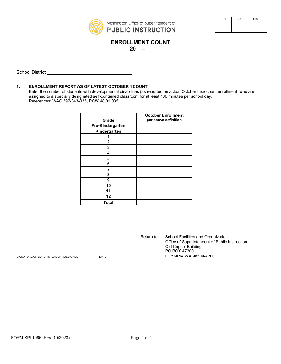 Form SPI1066 - Fill Out, Sign Online and Download Fillable PDF ...