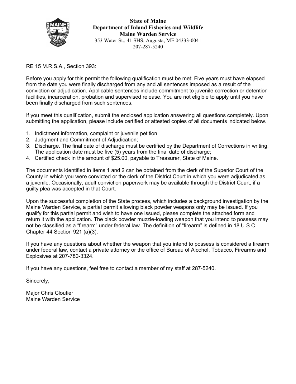 Maine Application for a Permit to Carry a Non-concealed Firearm by a ...