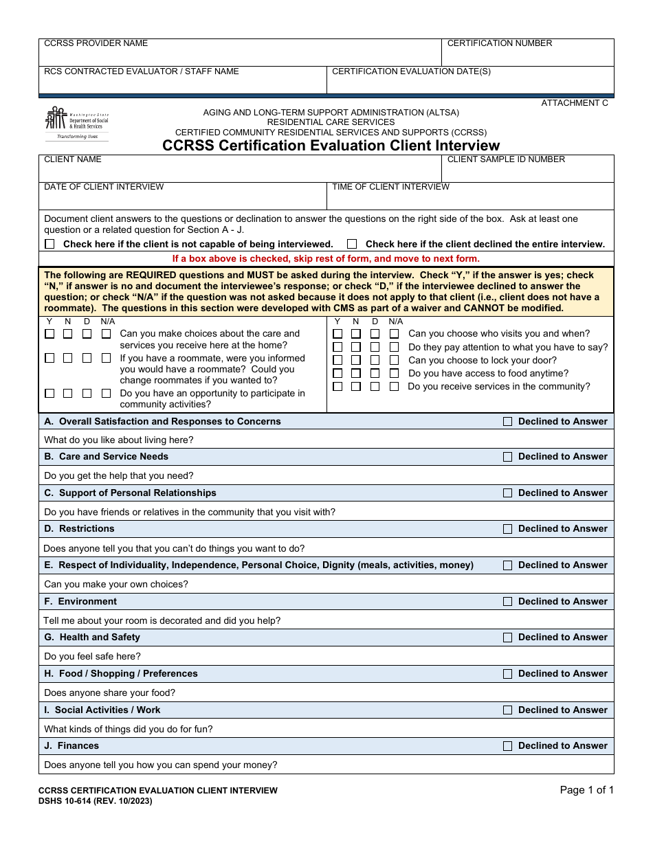 DSHS Form 10-614 Attachment С - Fill Out, Sign Online and Download ...