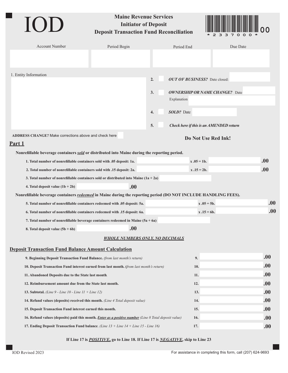 Form IOD Download Fillable PDF or Fill Online Initiator of Deposit ...