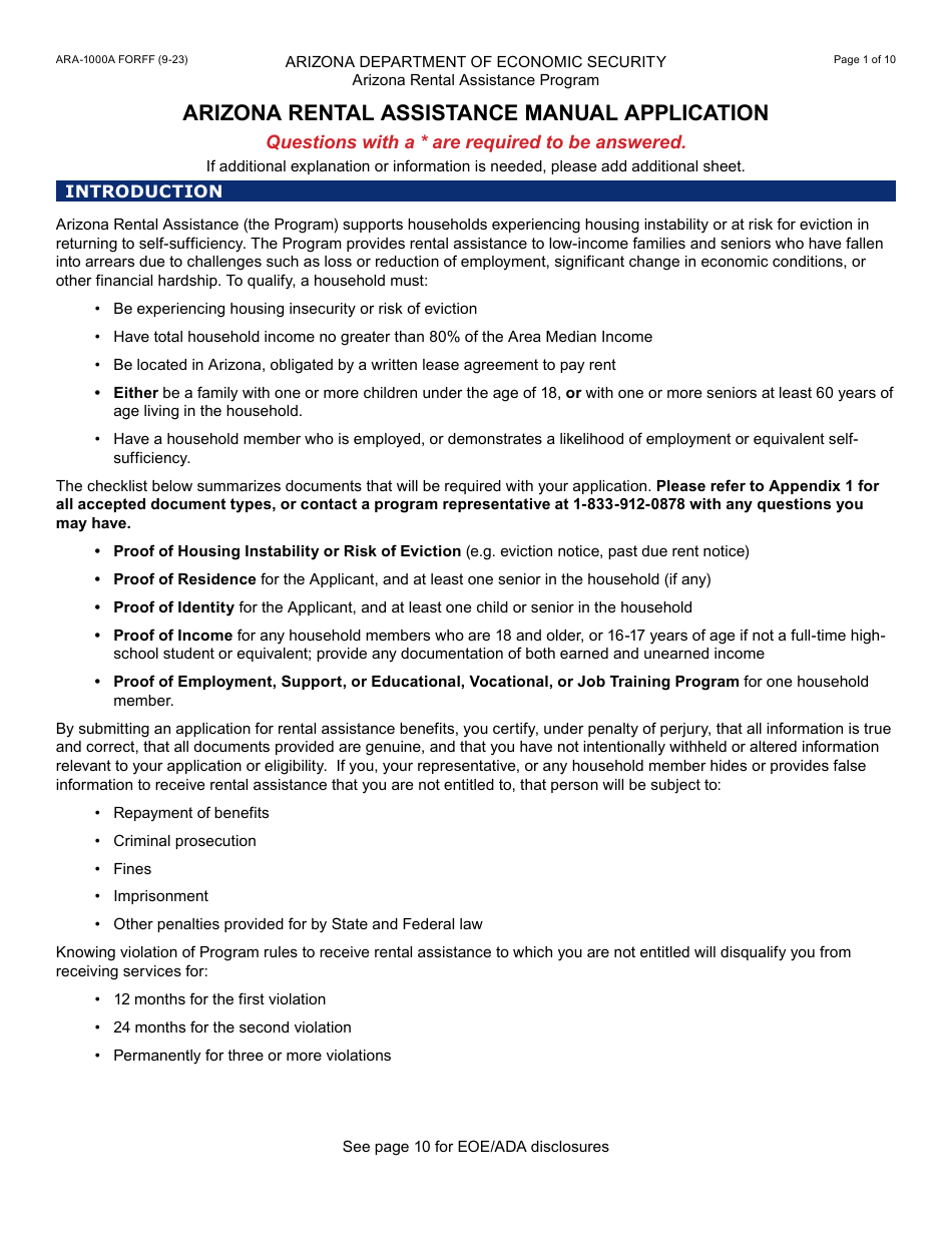Form ARA-1000A - Fill Out, Sign Online and Download Fillable PDF, Arizona | Templateroller