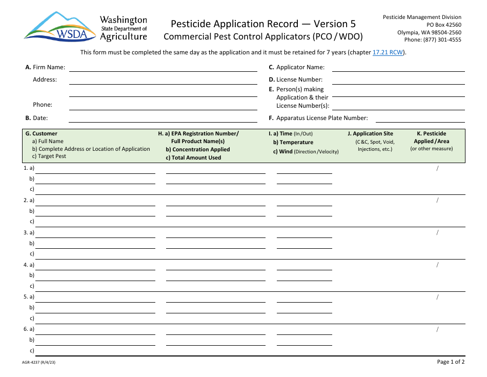 Form AGR-4237 - Fill Out, Sign Online and Download Fillable PDF ...