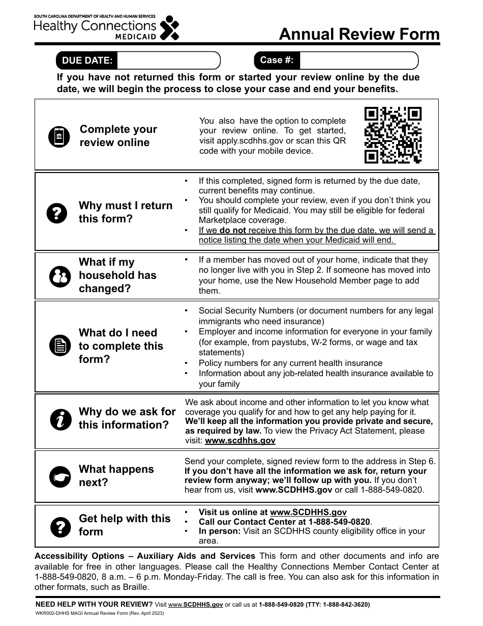 Form WKR002 Download Fillable PDF or Fill Online Annual Review Form ...
