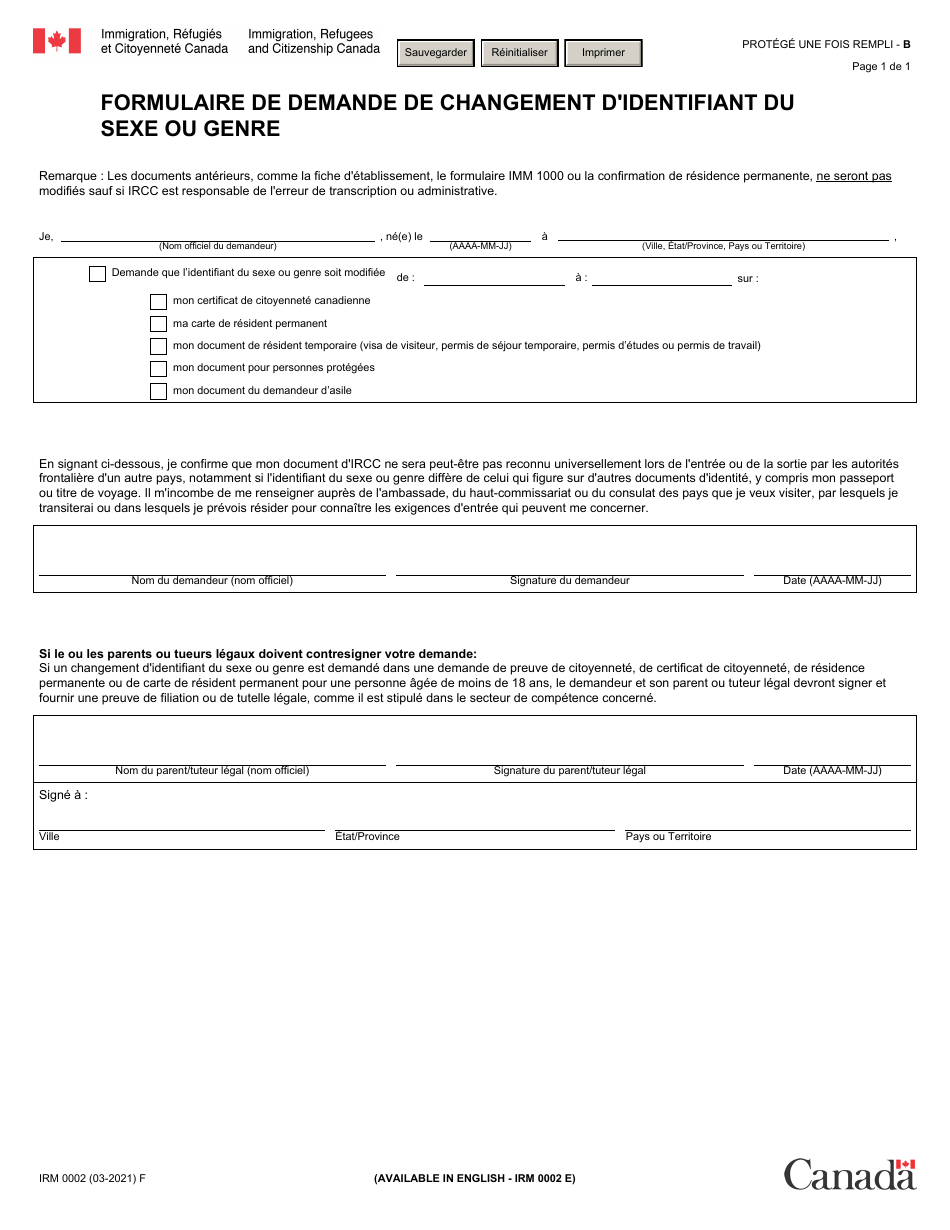 Forme IRM0002 - Fill Out, Sign Online and Download Fillable PDF, Canada (French) | Templateroller