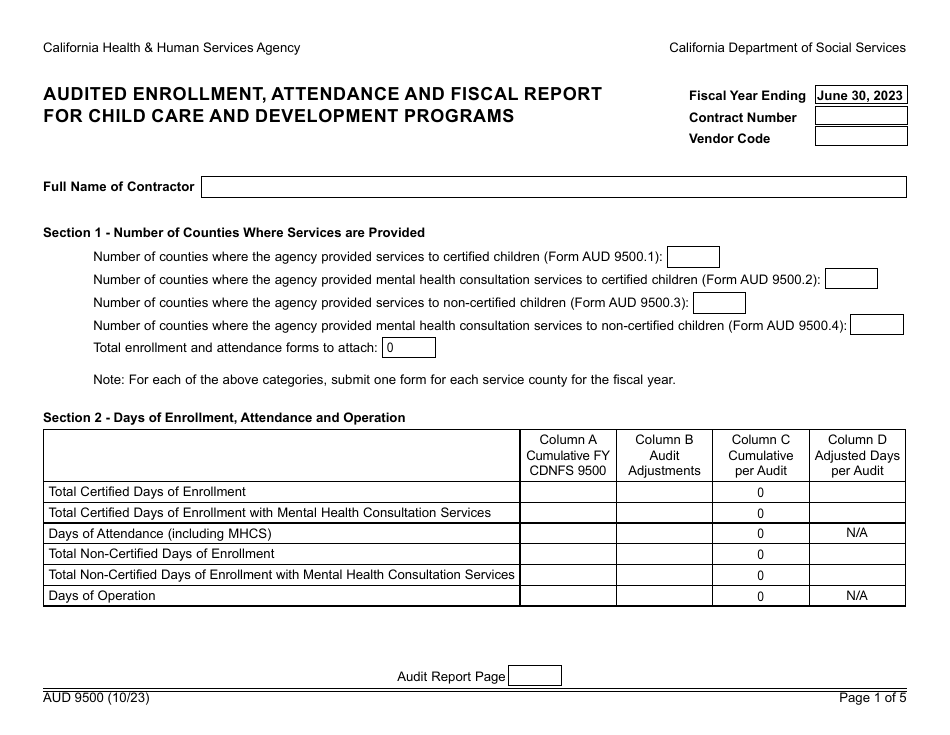 Form AUD9500 Download Fillable PDF or Fill Online Audited Enrollment ...