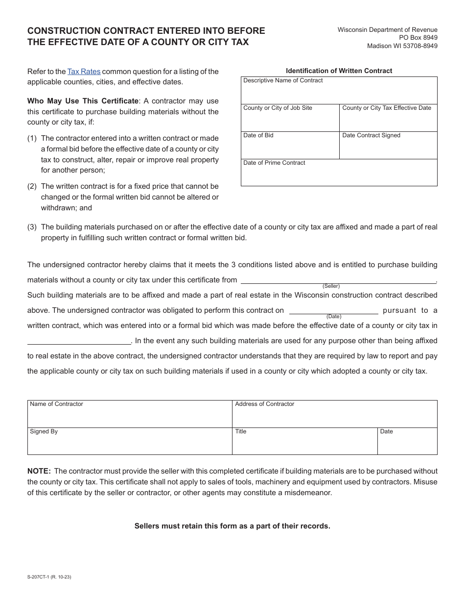 Form S-207CT-1 - Fill Out, Sign Online and Download Printable PDF ...