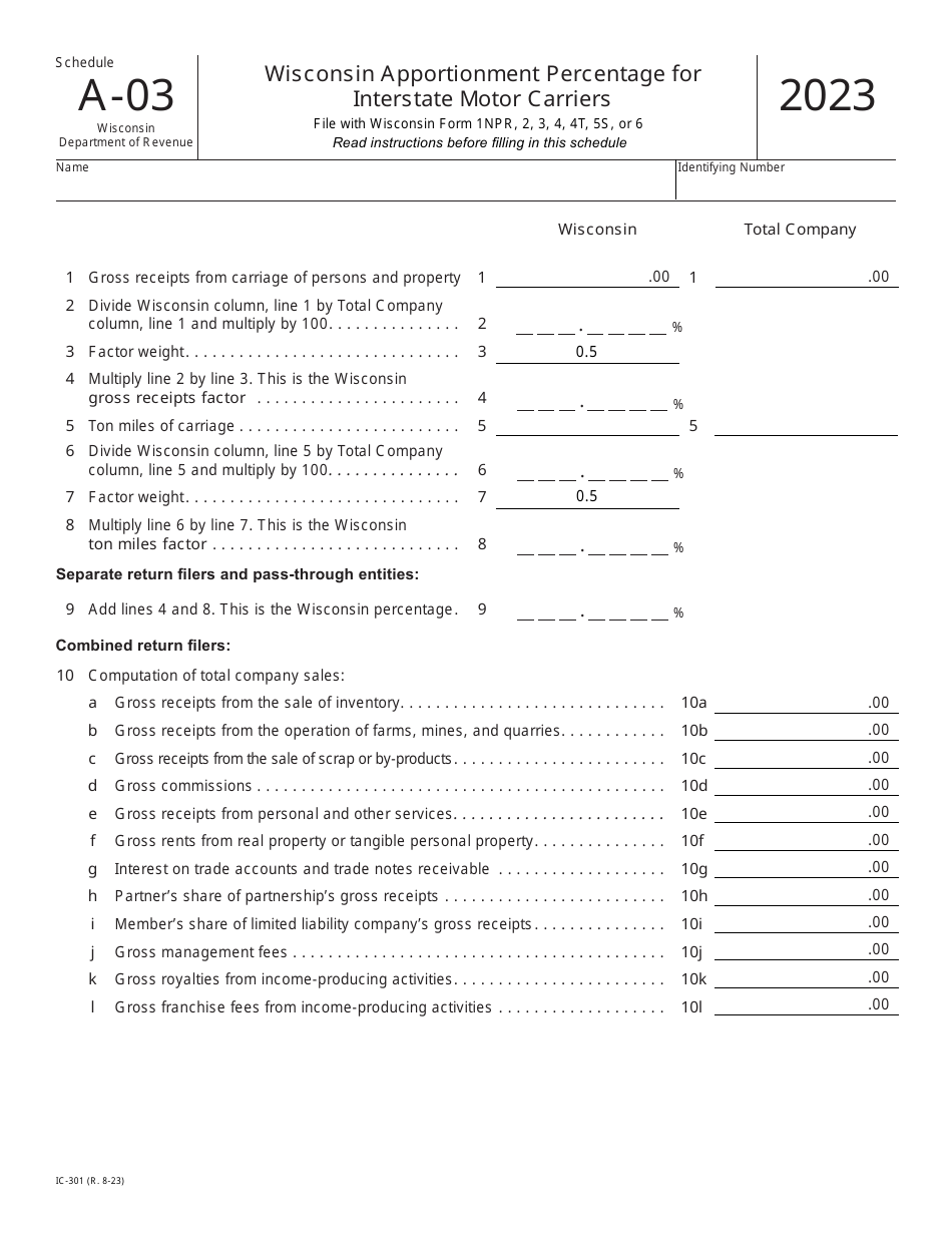 Form IC-301 Schedule A-03 Download Printable PDF or Fill Online ...