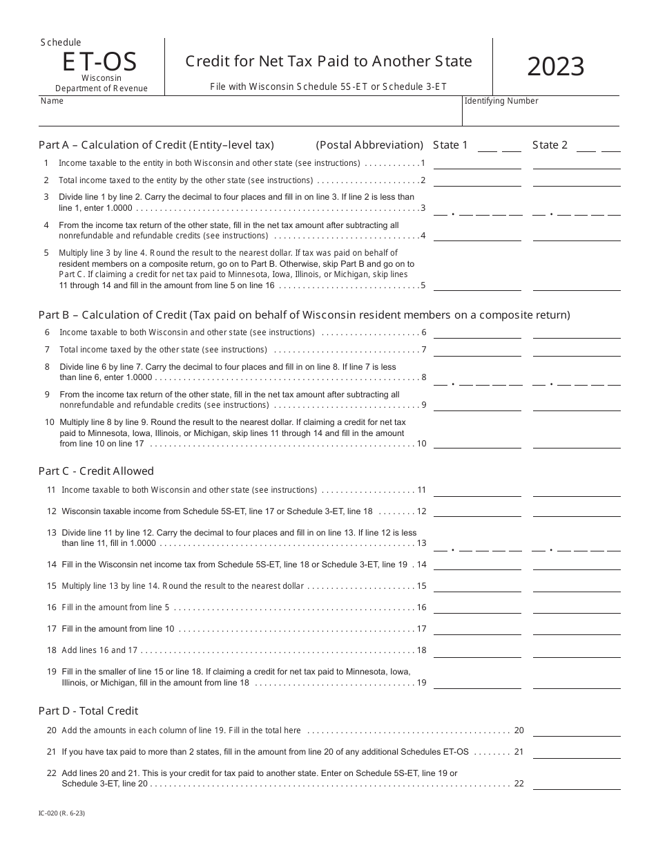 Form IC-020 Schedule ET-OS Download Printable PDF or Fill Online Credit ...