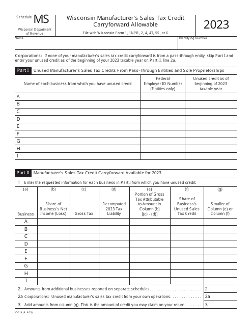 Form IC-014 Schedule MS Download Printable PDF or Fill Online Wisconsin ...