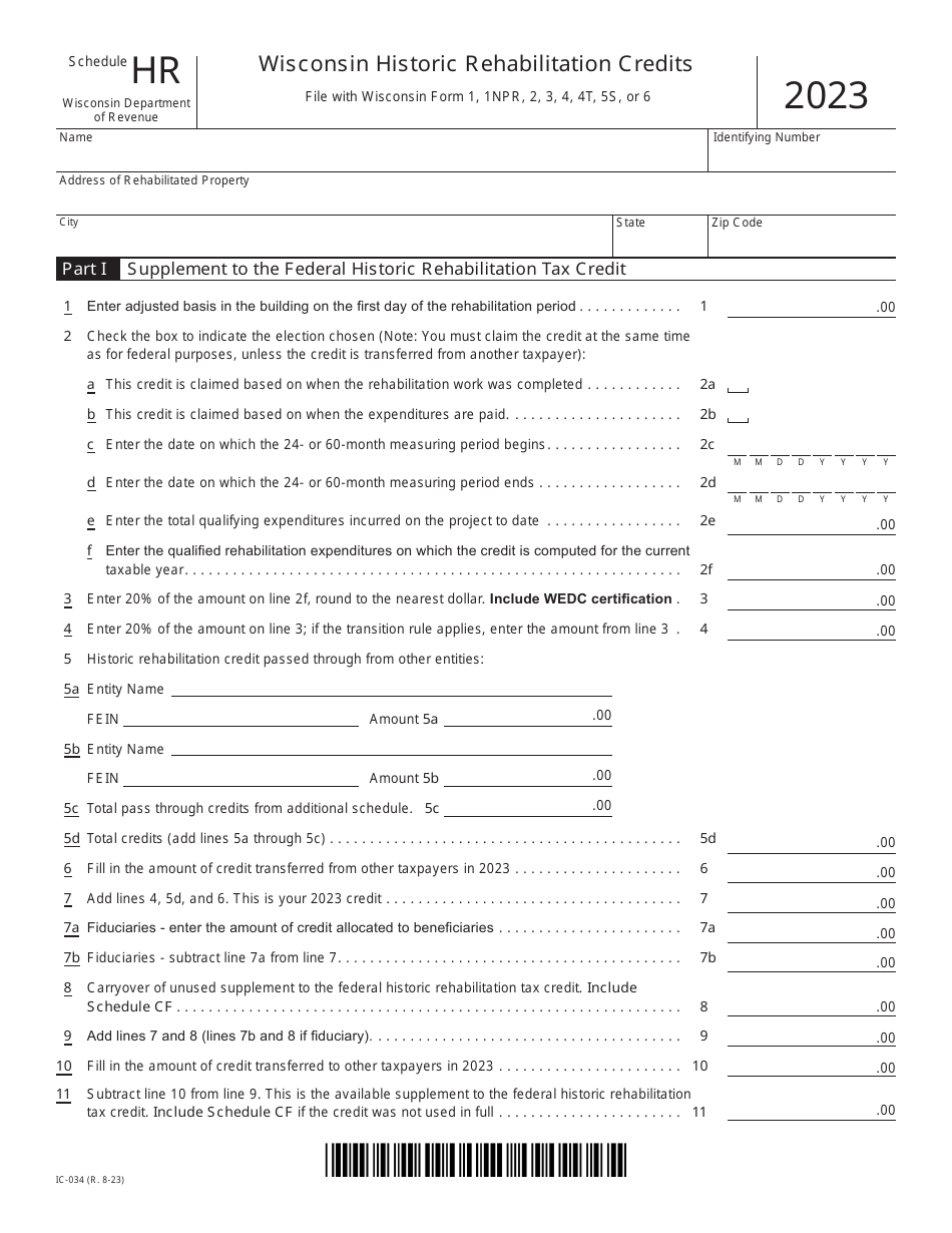 Form IC-034 Schedule HR Download Printable PDF or Fill Online Wisconsin ...