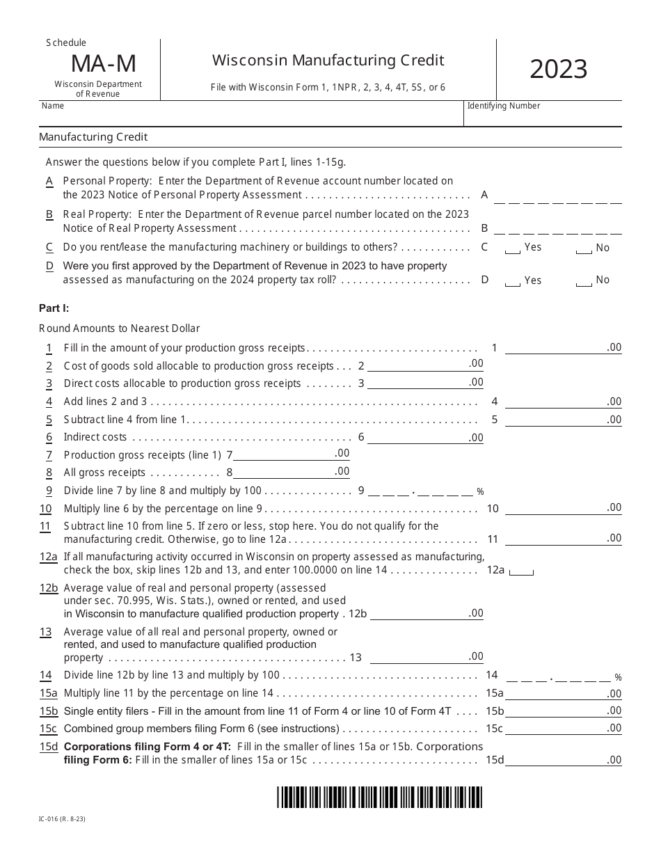 Form IC-016 Schedule MA-M Download Printable PDF or Fill Online ...