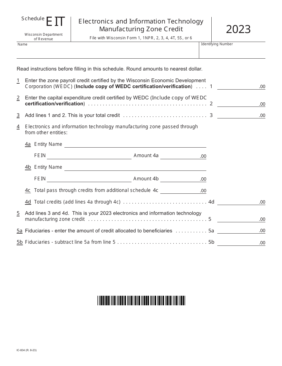 Form IC-834 Schedule EIT Download Printable PDF or Fill Online ...