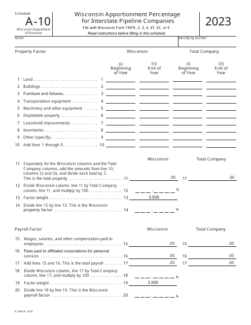 Form IC-308 Schedule A-10 Download Printable PDF or Fill Online ...