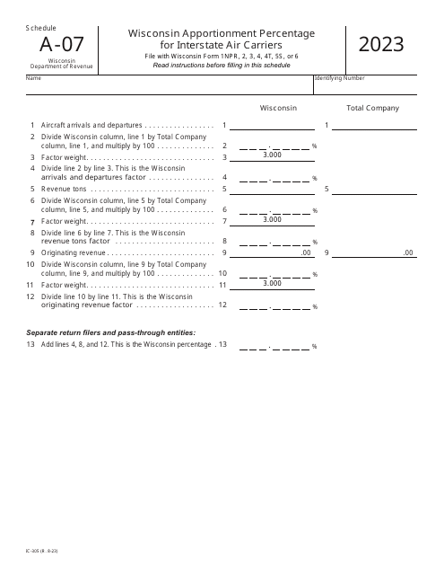 Form IC-305 Schedule A-07 Download Printable PDF or Fill Online ...
