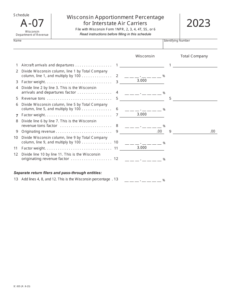 Form IC-305 Schedule A-07 Download Printable PDF or Fill Online ...