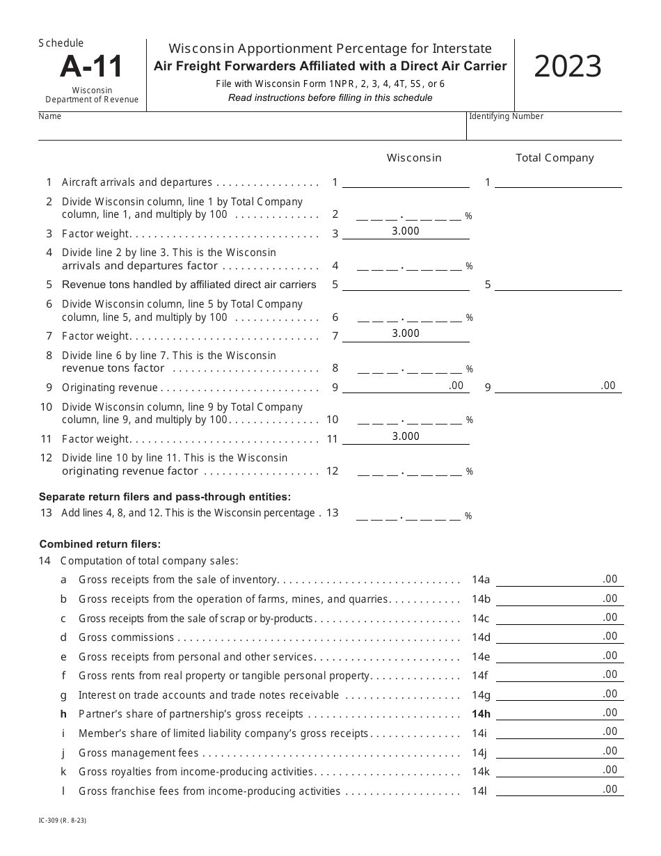 Form IC-309 Schedule A-11 Download Printable PDF or Fill Online ...