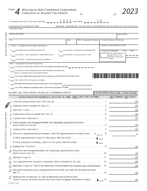 Form 4 (IC-040) Download Printable PDF or Fill Online Wisconsin Non ...